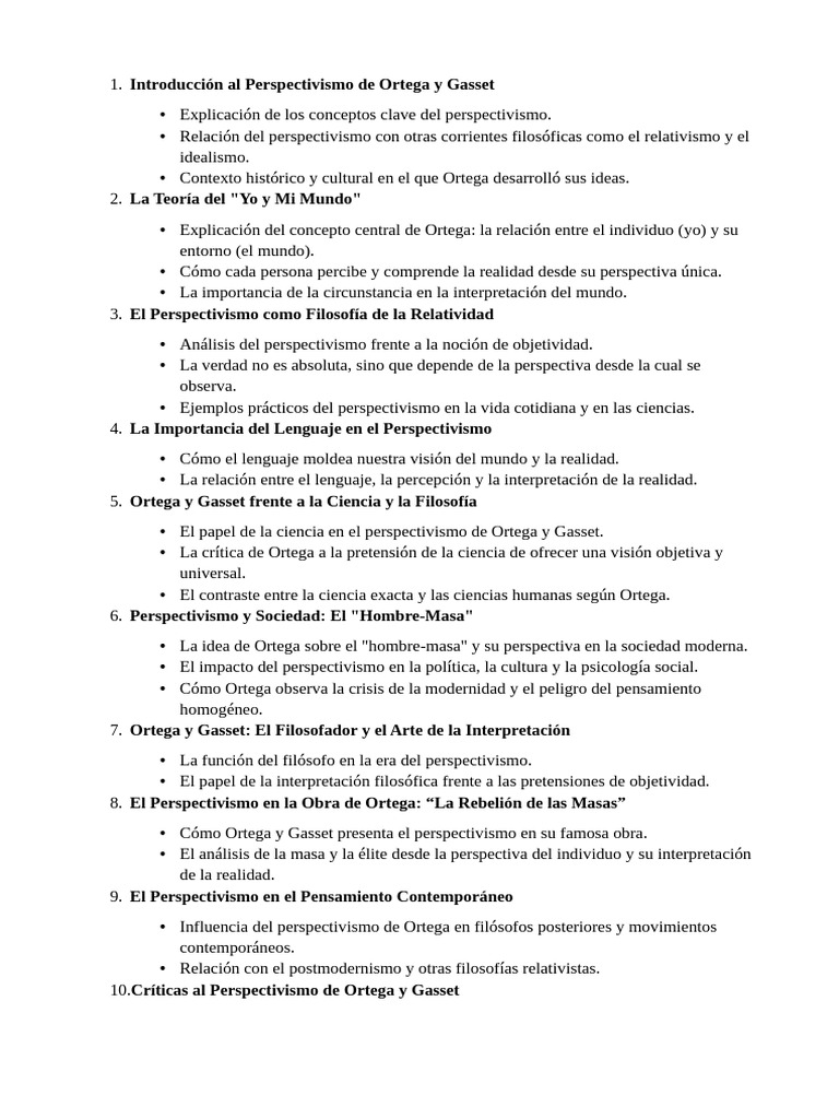 Tema Perspectiva Ortegga y Gasset | PDF | Realidad | Relativismo