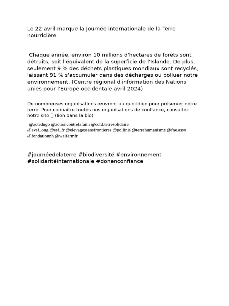 Journée de la Terre 2025 : enjeux et actions | PDF