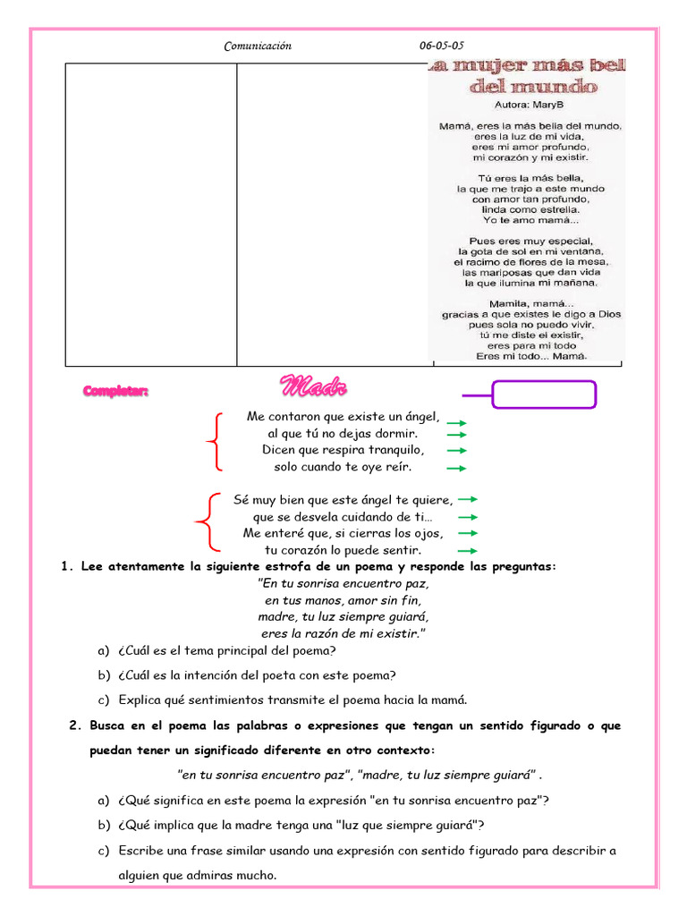 Ficha Comprension Poemas 06-05-05 | PDF