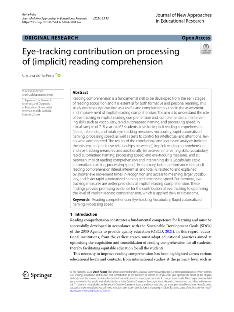 De La Pena (2024) - Eye-Tracking Contribution On Processing of (Implicit) Reading Comprehension ...