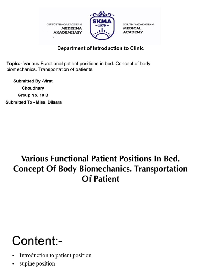 Various Functional Patient Positions in Bed. Concept of Body ...