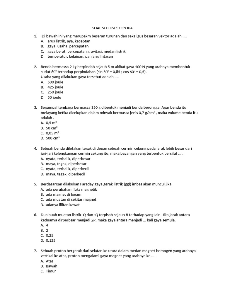 Soal Seleksi 1 Osn Ipa SMP | PDF