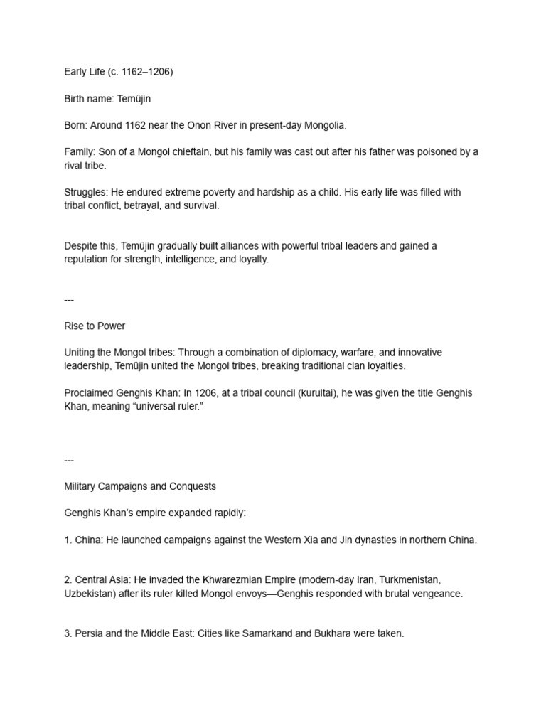 Great emperor Genghis Khan | PDF | Genghis Khan | Mongol Empire