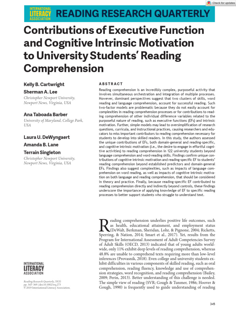 Cartwright Et Al (2019) - Contributions of EF and Cognitive Intrinsic ...