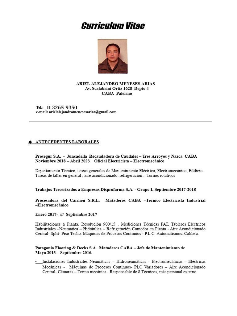 CV Ariel Meneses | PDF | Ingenieria Eléctrica | Electricista
