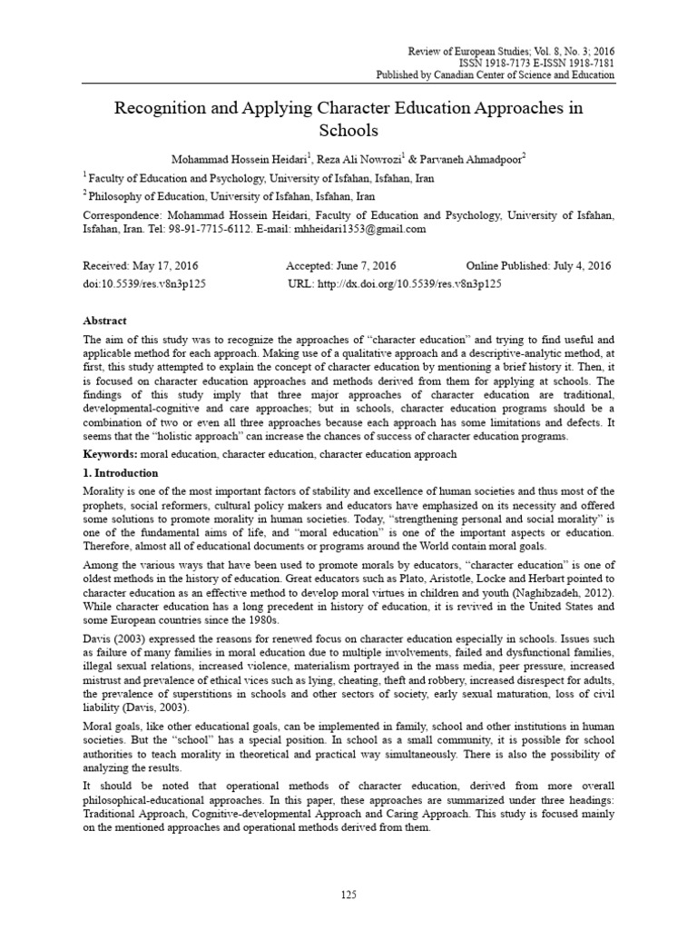 Recognition and Applying Character Education Approaches in | PDF ...