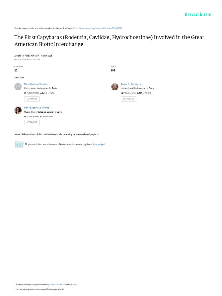 The First Capybaras (Rodentia, Caviidae, Hydrochoerinae) Involved in ...