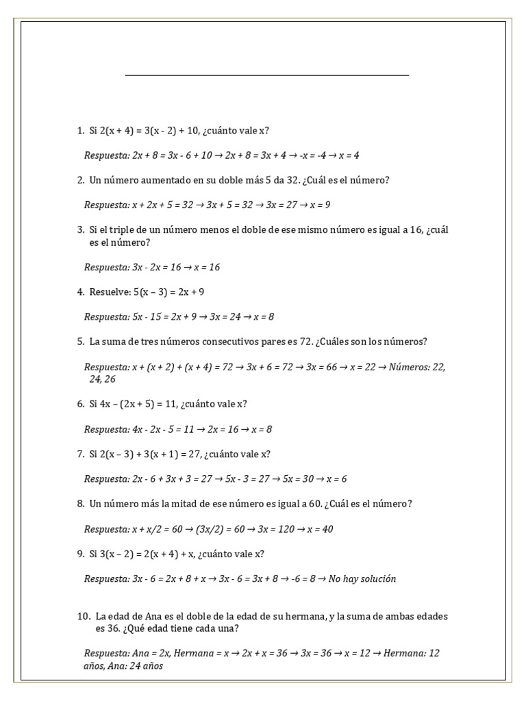 Ejercicios Algebra Primaria Nivel Medio | PDF | Matemáticas