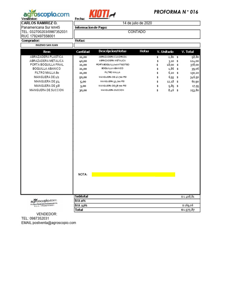 Proforma # 016 Ingenio San Juan | PDF