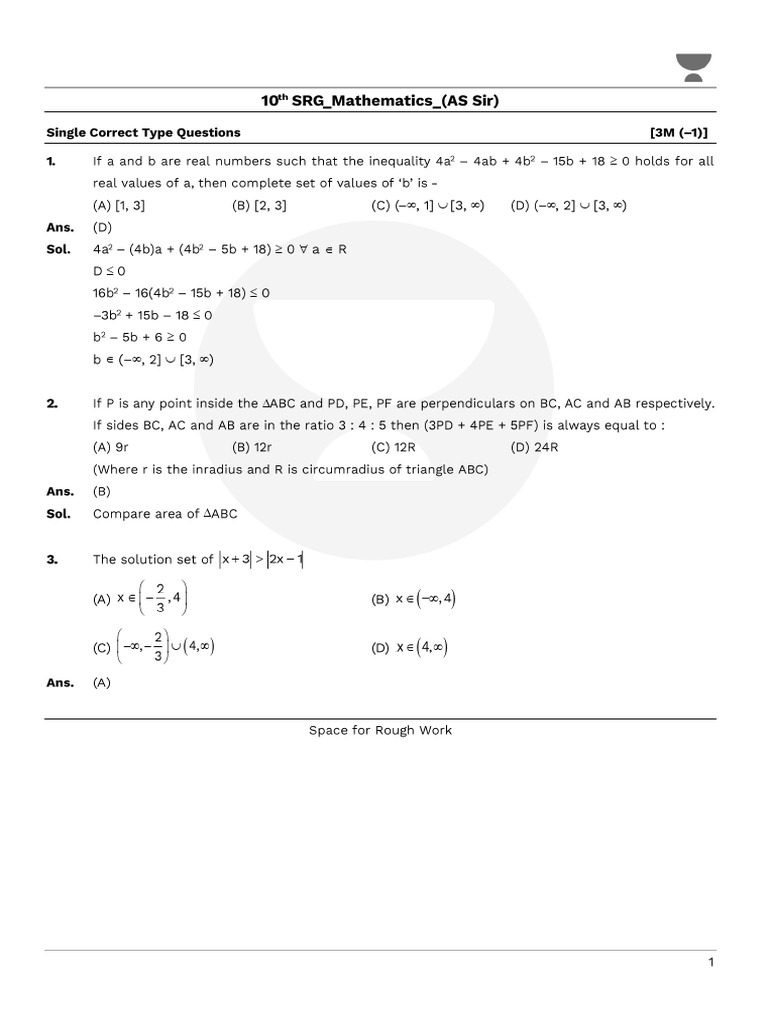 10th SRG Mathematics (As Sir) Class Test-03 FC | PDF
