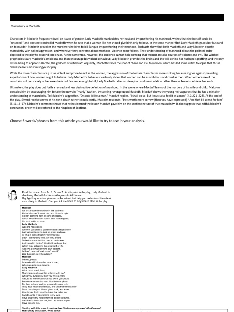 Masculinity and Manhood in Macbeth | PDF | Macbeth | Shakespearean ...