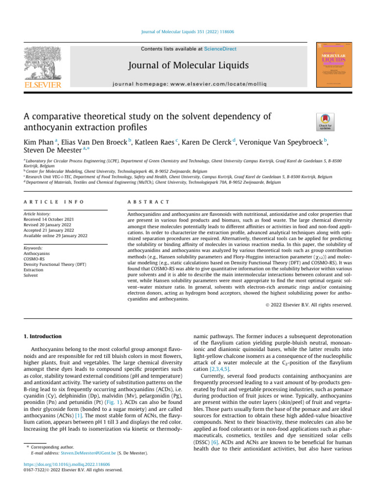 A Comparative Theoretical Study On The Solvent Dependency of Anthocyanin Extraction Profiles ...
