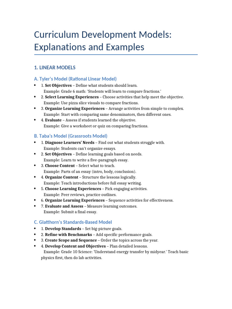 Curriculum Development Models | PDF | Curriculum | Learning
