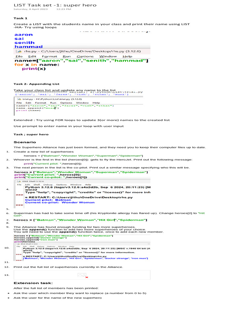 LIST Task Set - 1 Super Hero | PDF