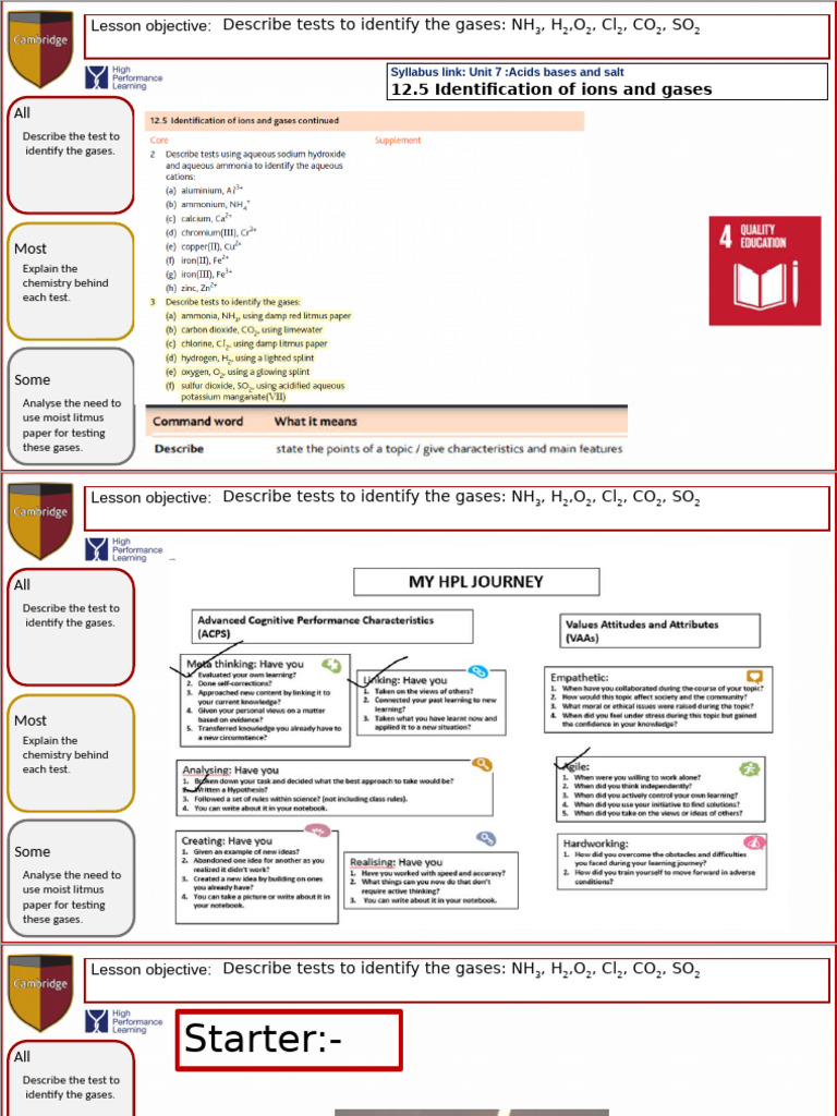 Identification of Gases Lesson 1 | PDF | Sulfur Dioxide | Chlorine