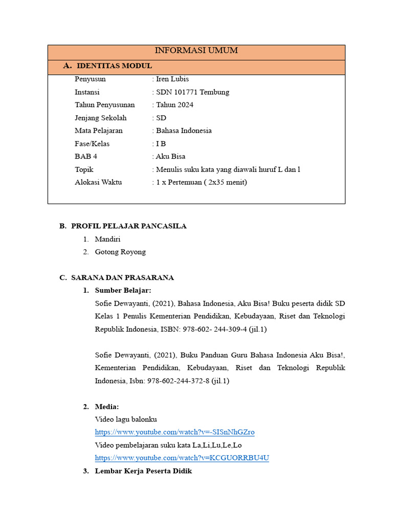 Perangkat Ajar Iren Lubis | PDF