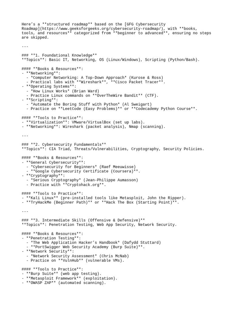 Structured Roadmap of Cyber Security (Deepseek) | PDF | Security ...