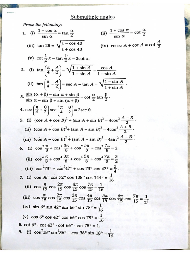 Submultiple Angles | PDF