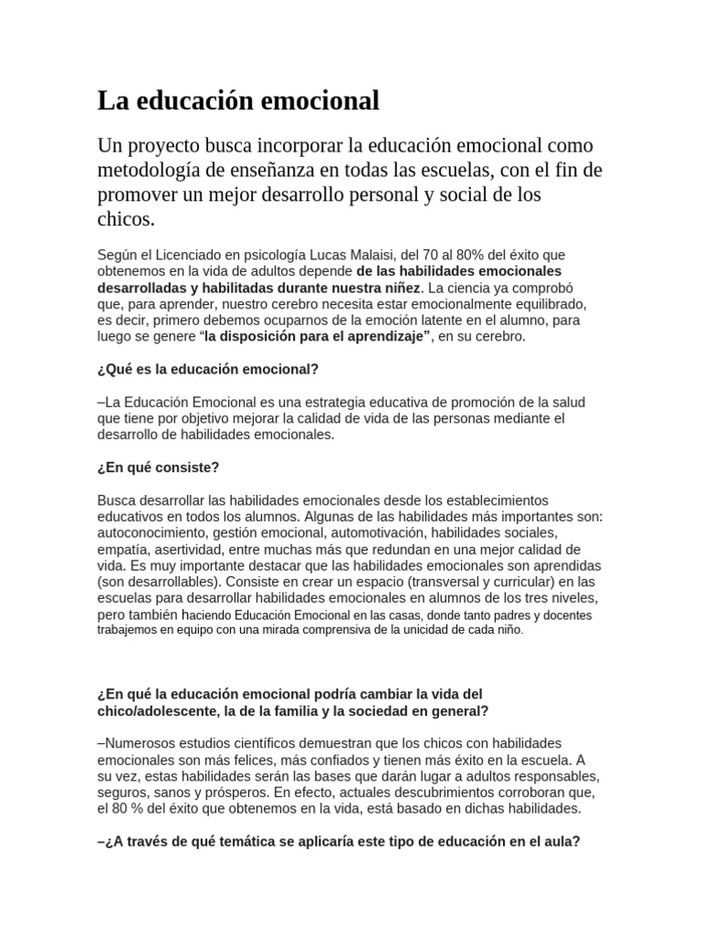 La Educación Emocional Pdf Las Emociones Felicidad