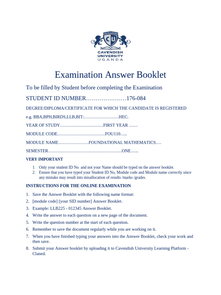 ExaminationAnswerBooklet1111 2 | PDF