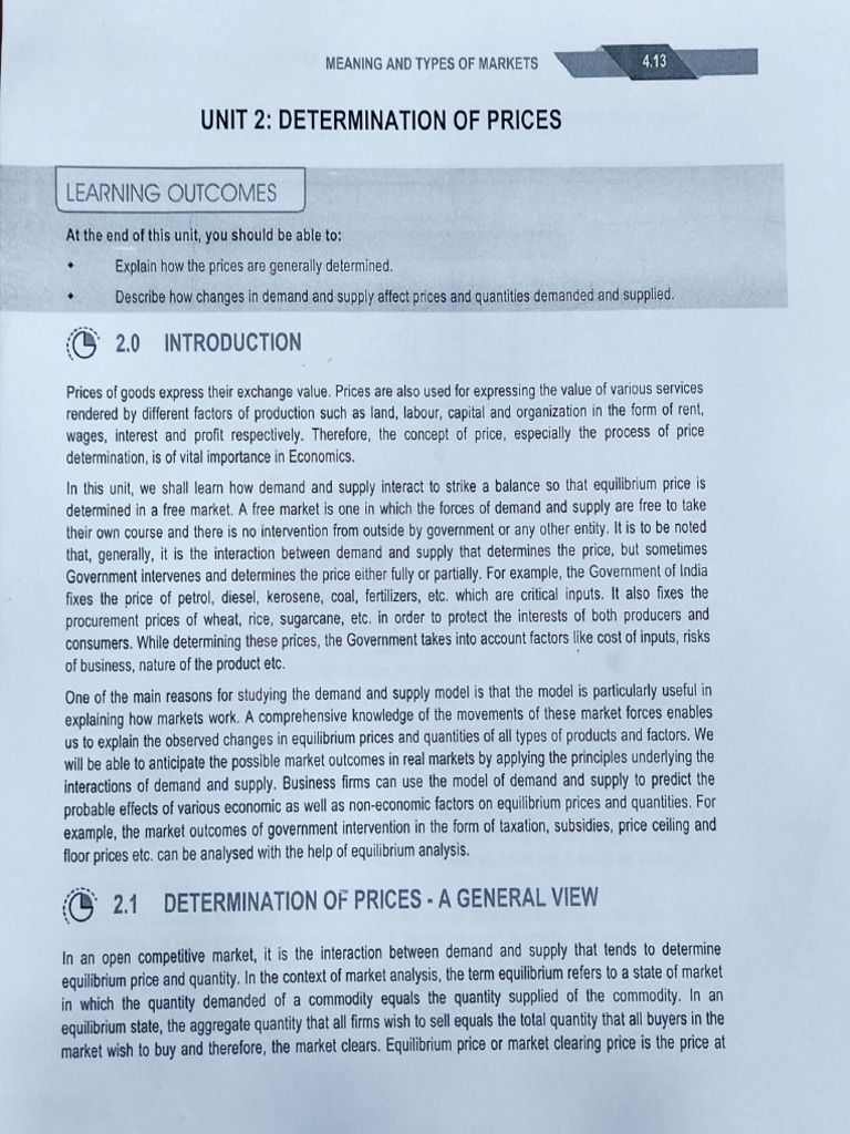 BT801 Economics Unit - 2 (Determination of Prices) | PDF