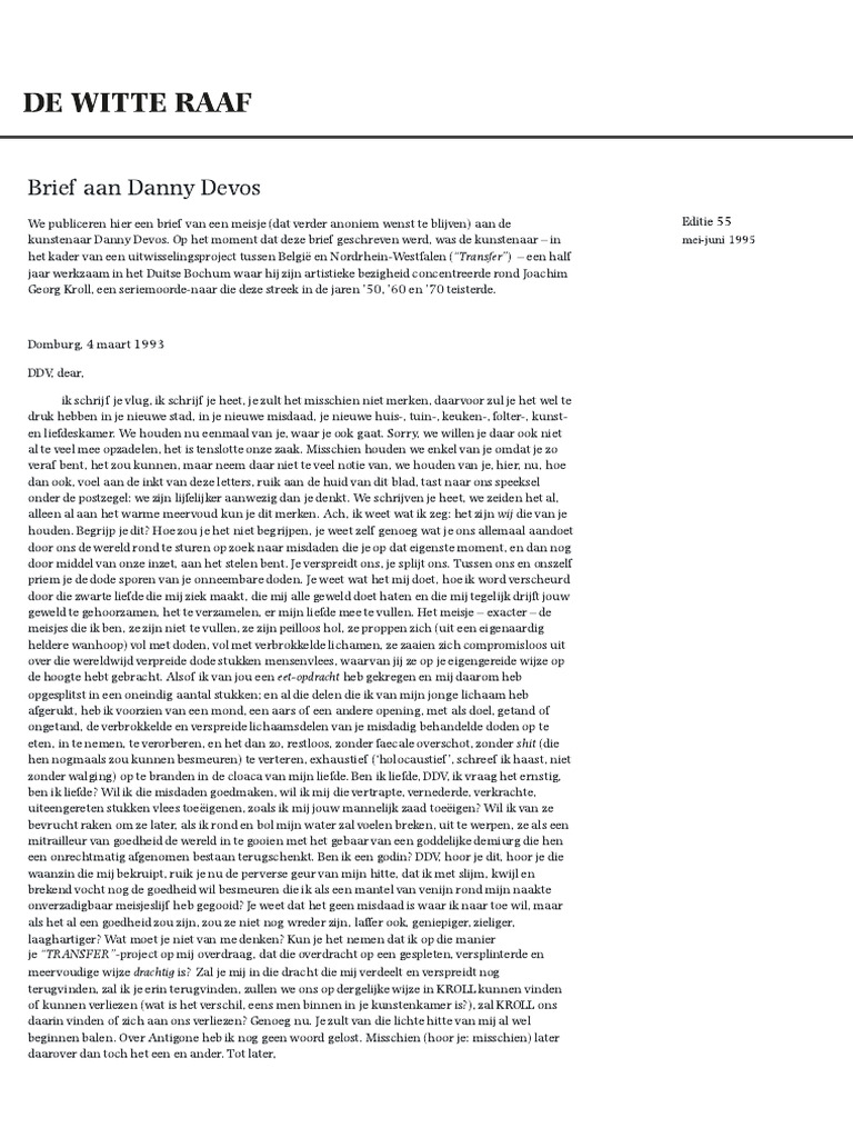 Brief aan Danny Devos – De Witte Raaf | PDF