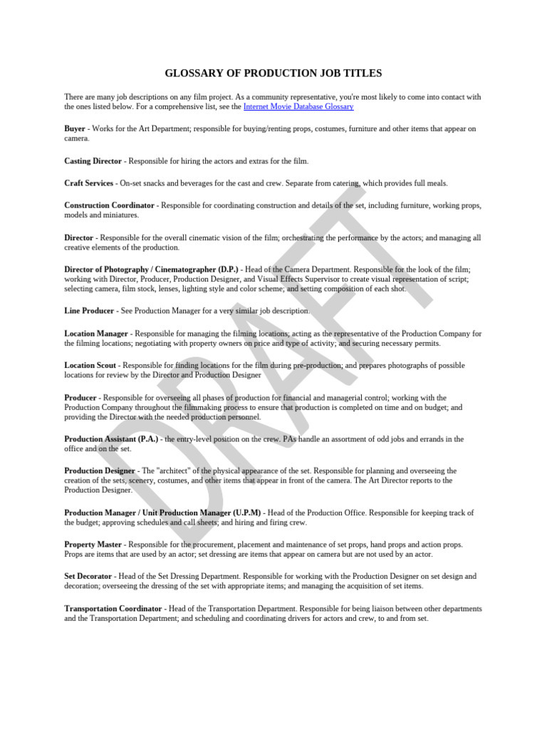 Glossary of Production Job Titles | PDF | Film Director