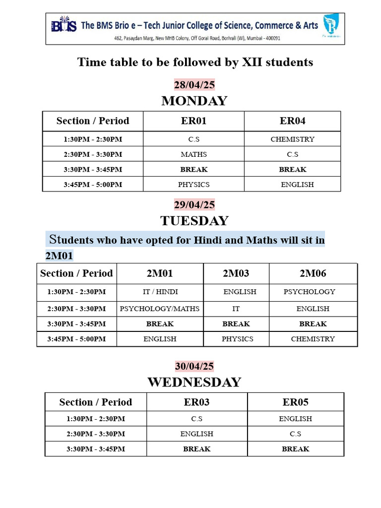Timetable Xii-6 | PDF