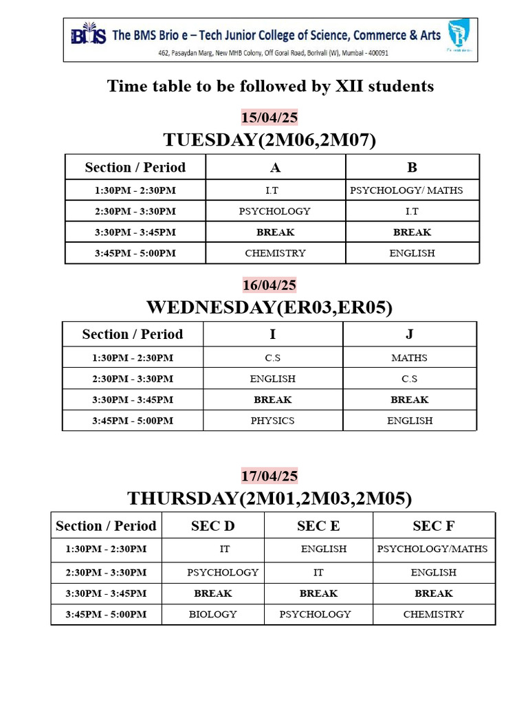 TIMETABLE XII-2 | PDF