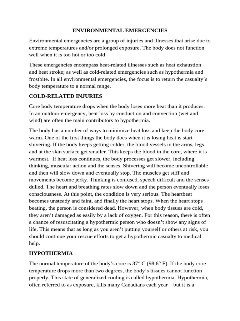 First Aid for Environmental Emergencies | PDF | Hyperthermia | Hypothermia