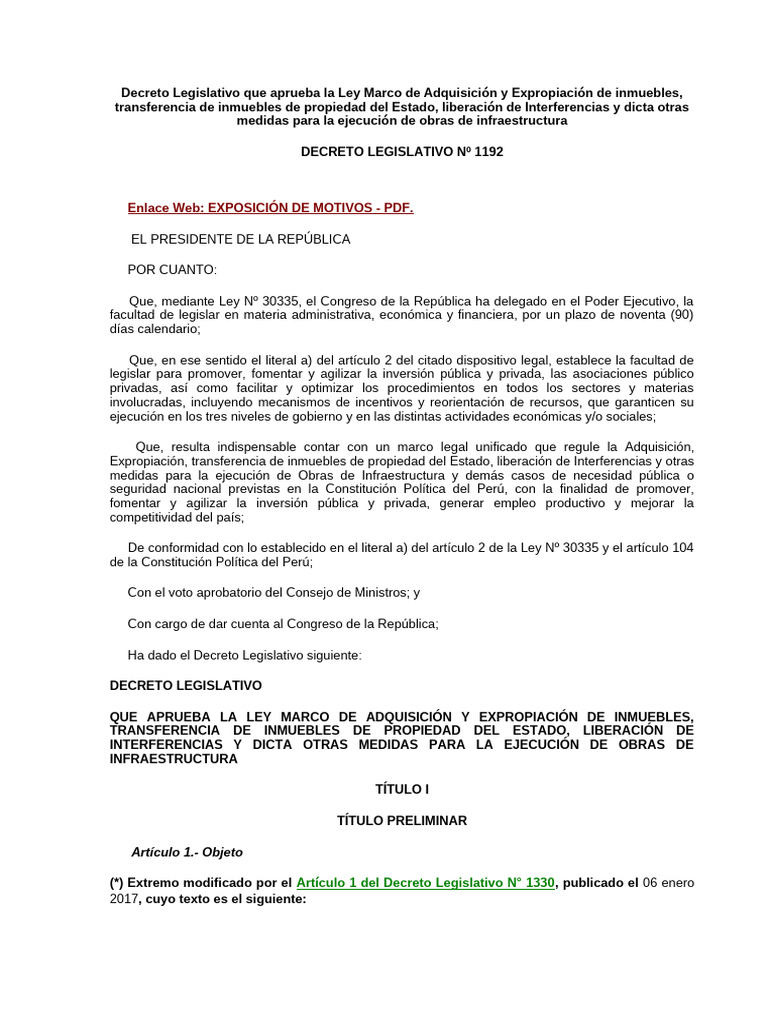 DL 1192 VF Acotada | PDF | Dominio eminente | Propiedad