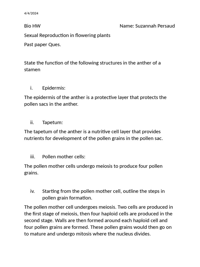 Biohw - Sexual Reproduction in Flowering Plants | PDF