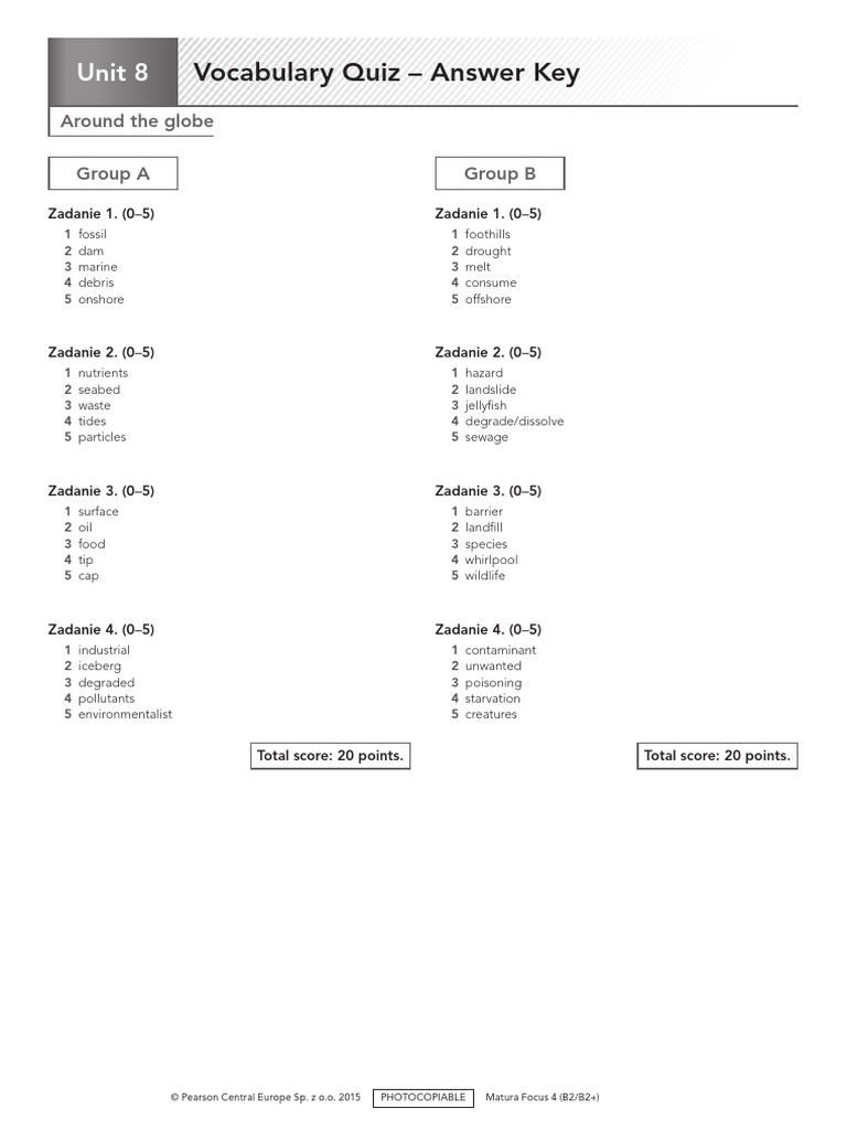 Unit 8 Vocabulary Quiz Answer Key | PDF | Water | Human Impact On The ...