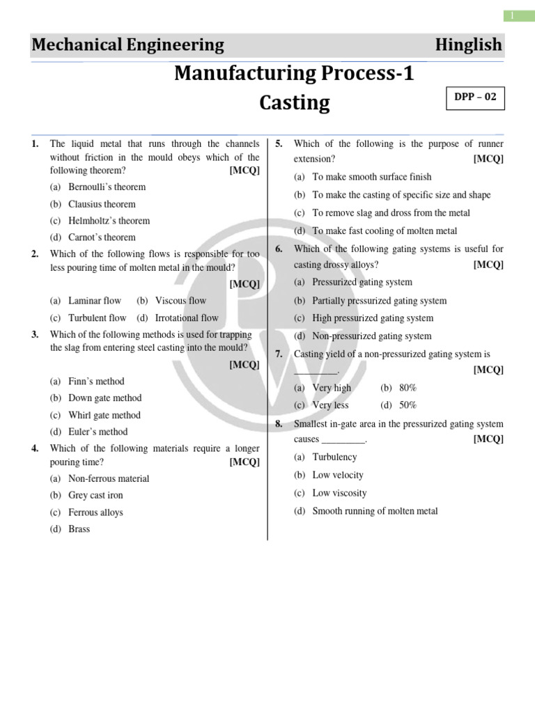 Casting _ DPP 02 | PDF | Fluid Dynamics | Materials