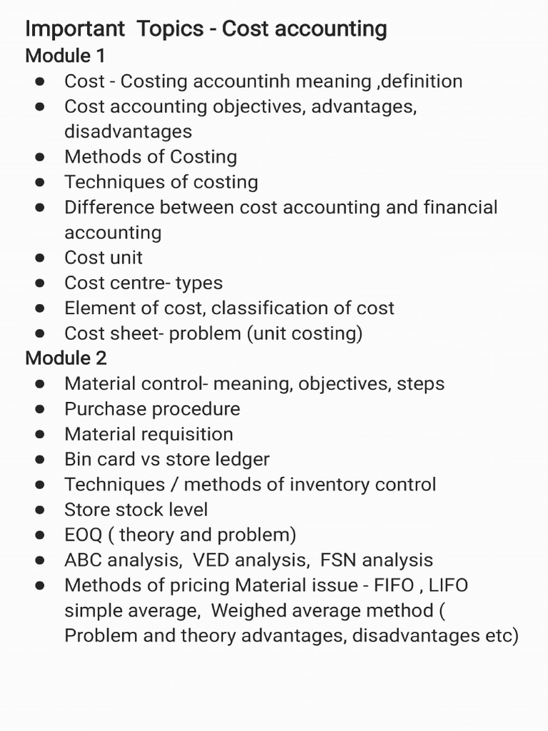 Important Topics Cost Accounting | PDF