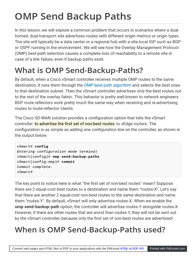 OMP Send Backup Paths Explained | PDF | Internet Standards | Networking ...