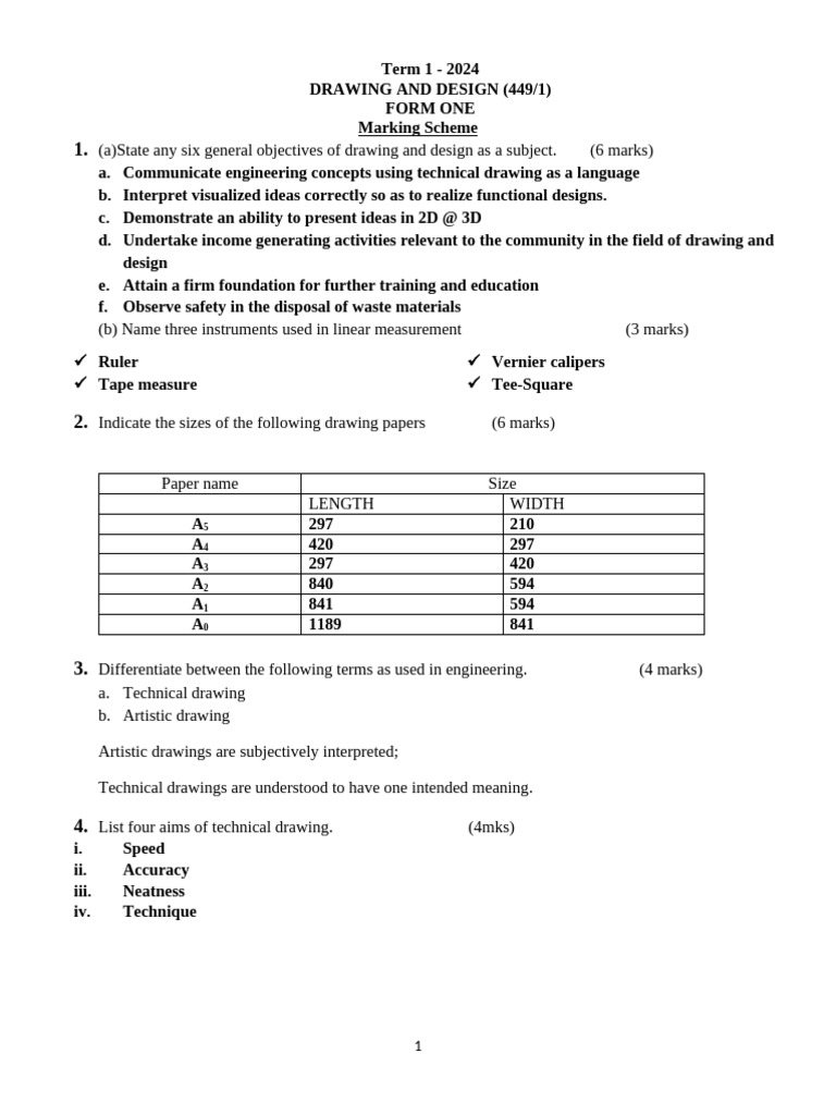 Term 1 Technical Drawing Marking Scheme | PDF | Triangle | Drawing