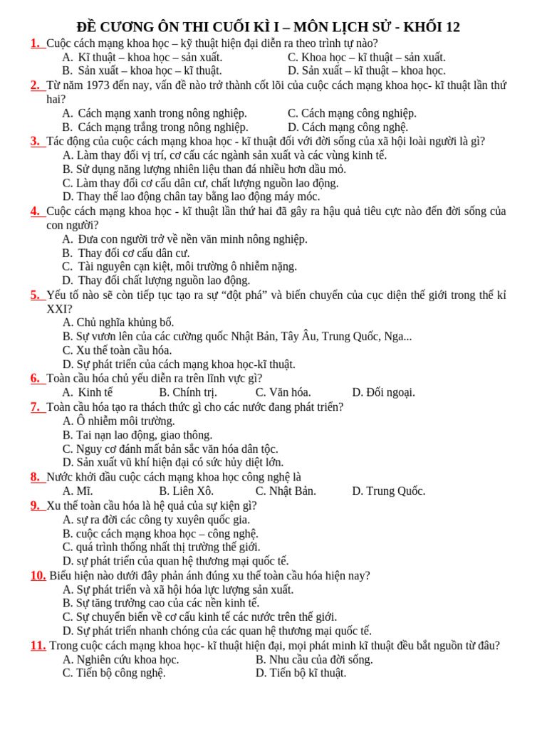 Đề cương cuối kì 1 - K12 - Khối XH | PDF