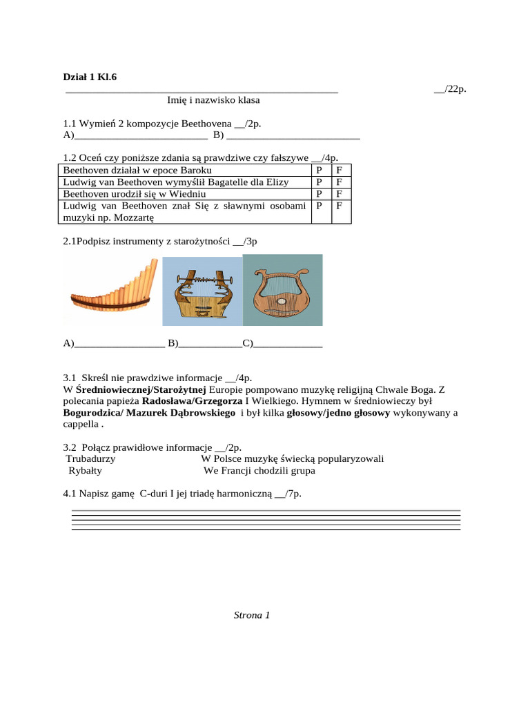 Muzyka Klasa 6 Sprawdziany | PDF