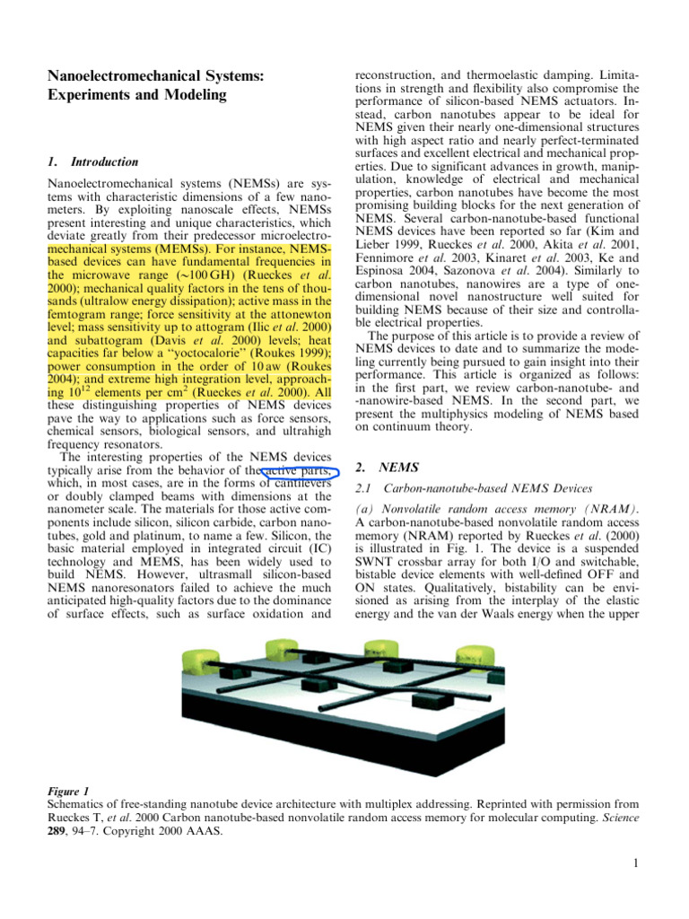 Nanoelectromechanical Systems | PDF | Carbon Nanotube | Materials Science