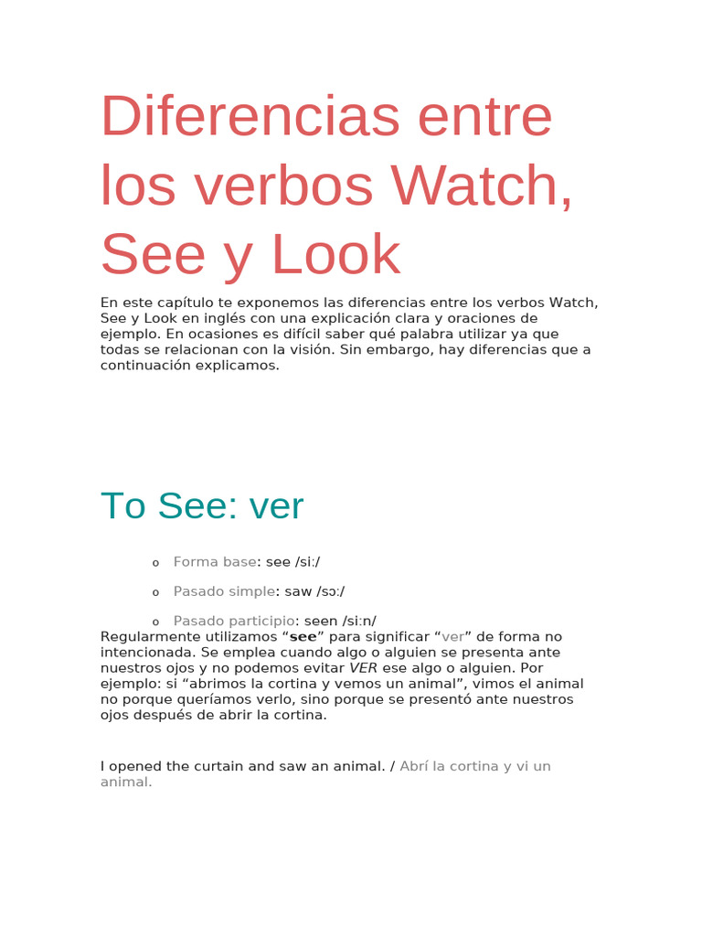 Diferencias Entre Los Verbos Watch | PDF
