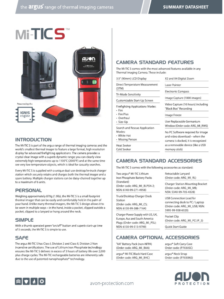 Data Sheet ARGUS MI-TIC-S Model 1100degc NFPA 1801 Certified | PDF