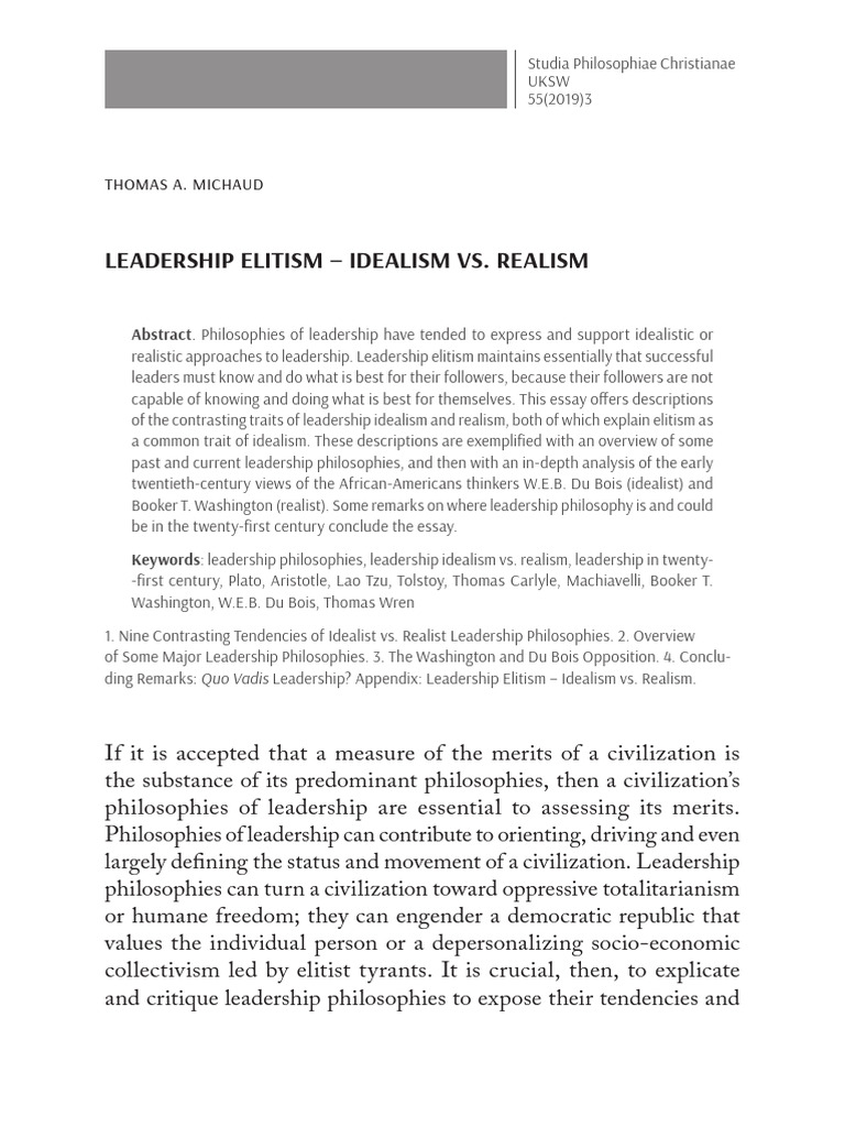 MICHAUD, THOMAS-Leadership Elitism - Idealism vs. Realism | PDF ...