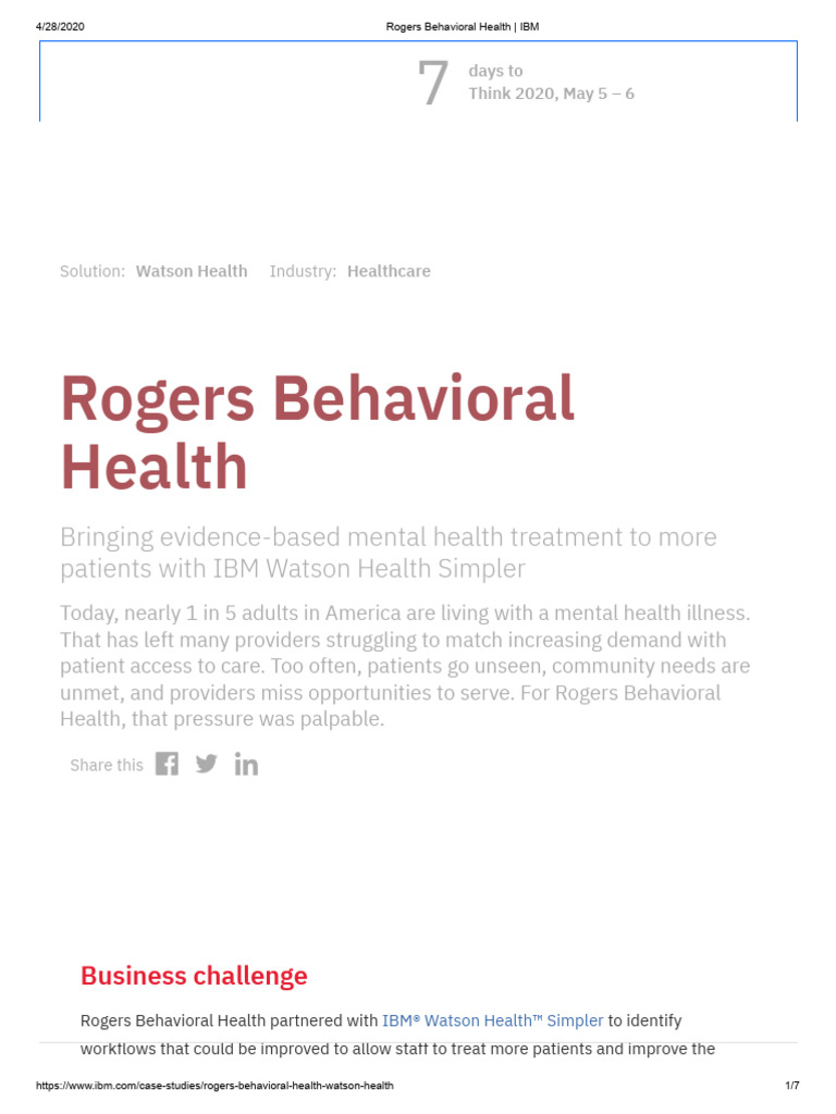 Case 13 - IBM Watson Rogers Behavioral Health | PDF | Mental Health ...
