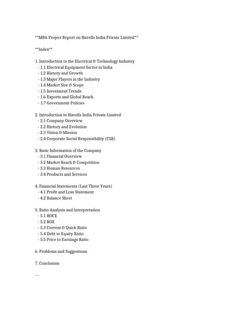 Havells MBA Project Report | PDF | Equity (Finance) | Economies