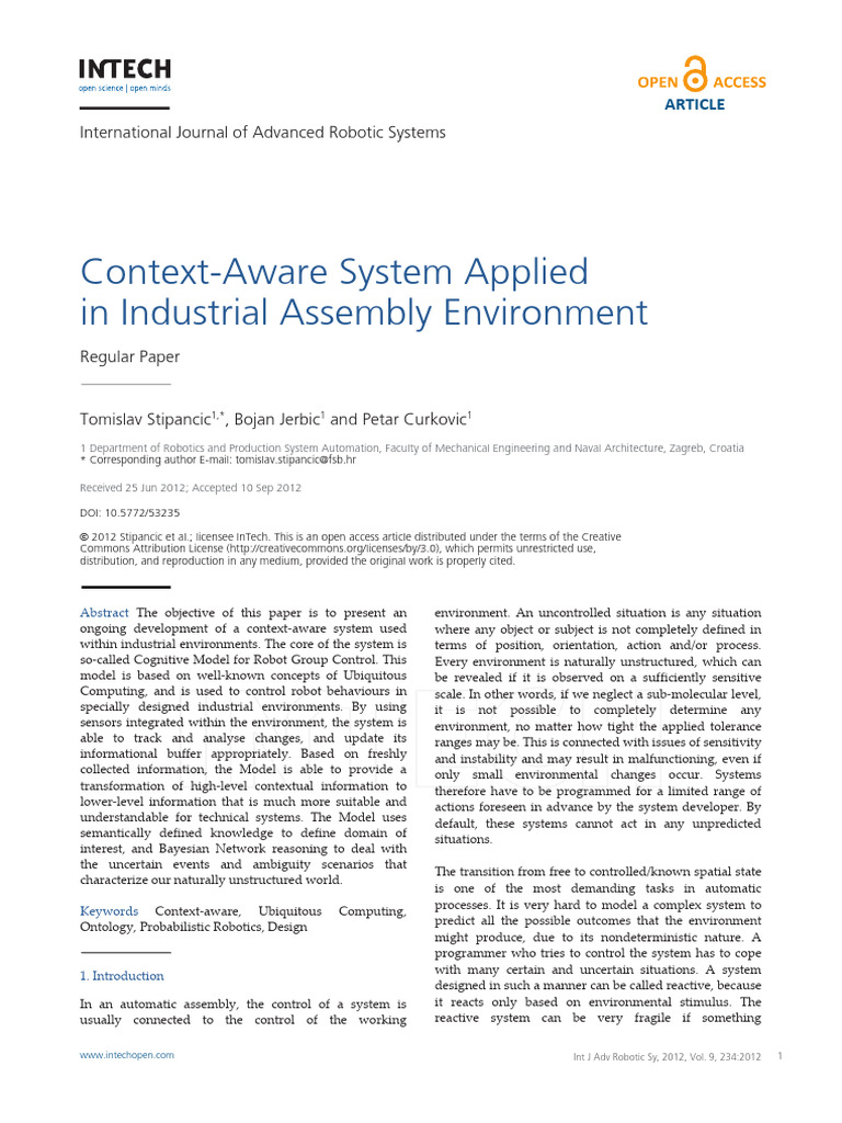 Advanced Robotics Context-Aware System Applied in Industrial Assembly Environment | PDF ...