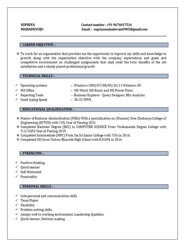 Supriya Mahadevoju Fresher Resume - 2025 | PDF