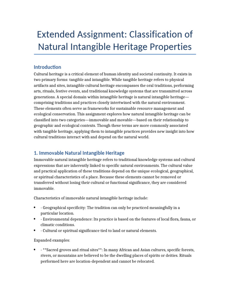 Classification of Natural Intangible Heritage | PDF | Cultural Heritage ...