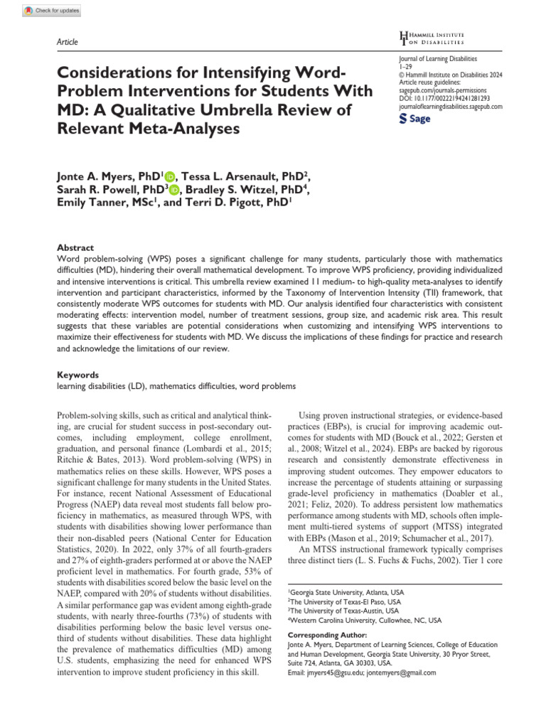 Myers Et Al 2024 Considerations For Intensifying Word Problem ...