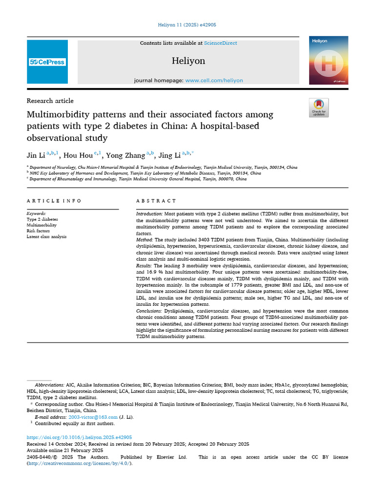 Multimorbidity Patterns and Their Associated Facto | PDF | Low Density Lipoprotein | High ...
